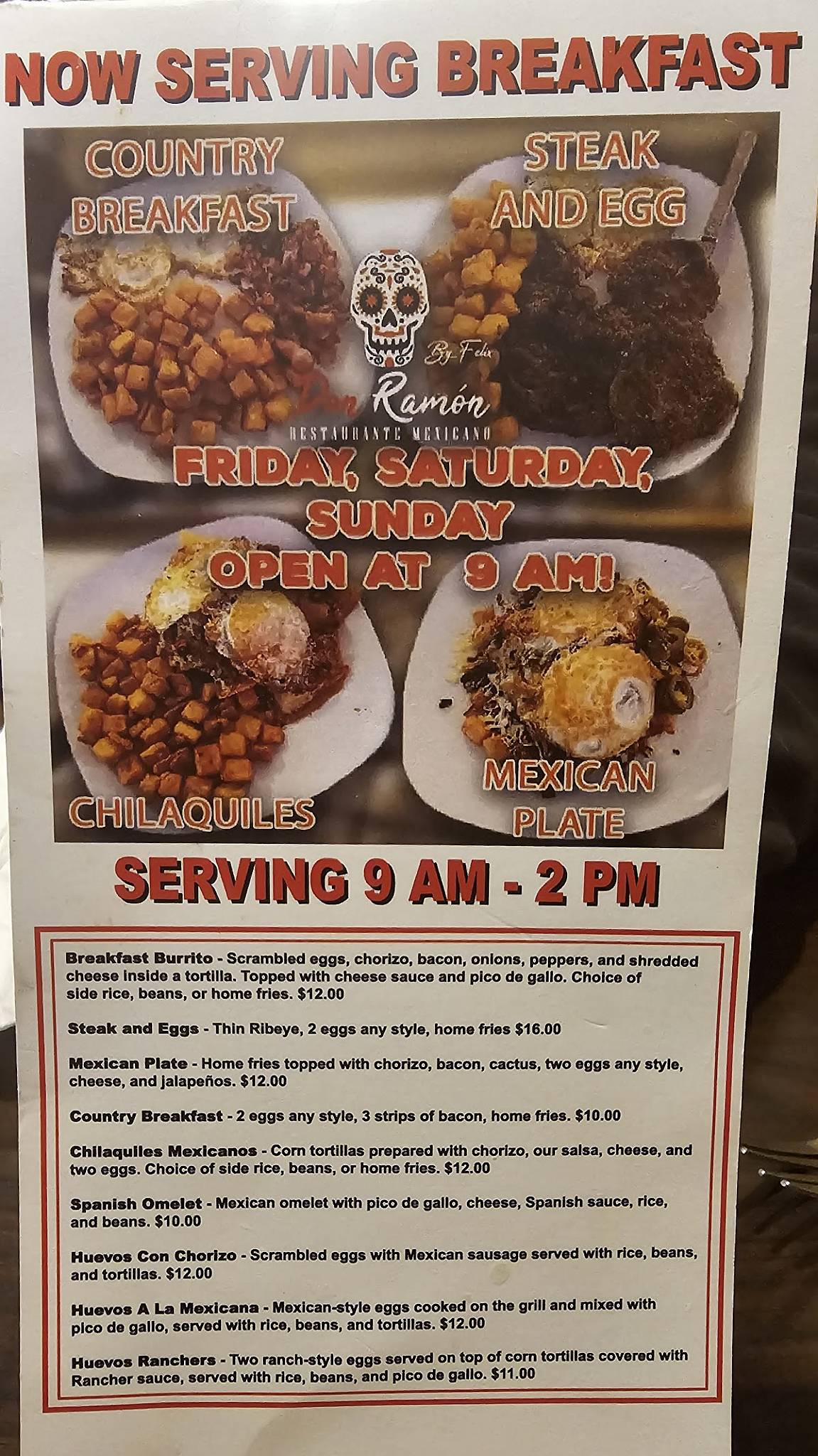 Menu at Don Ramon Mexican Restaurant, Mayville