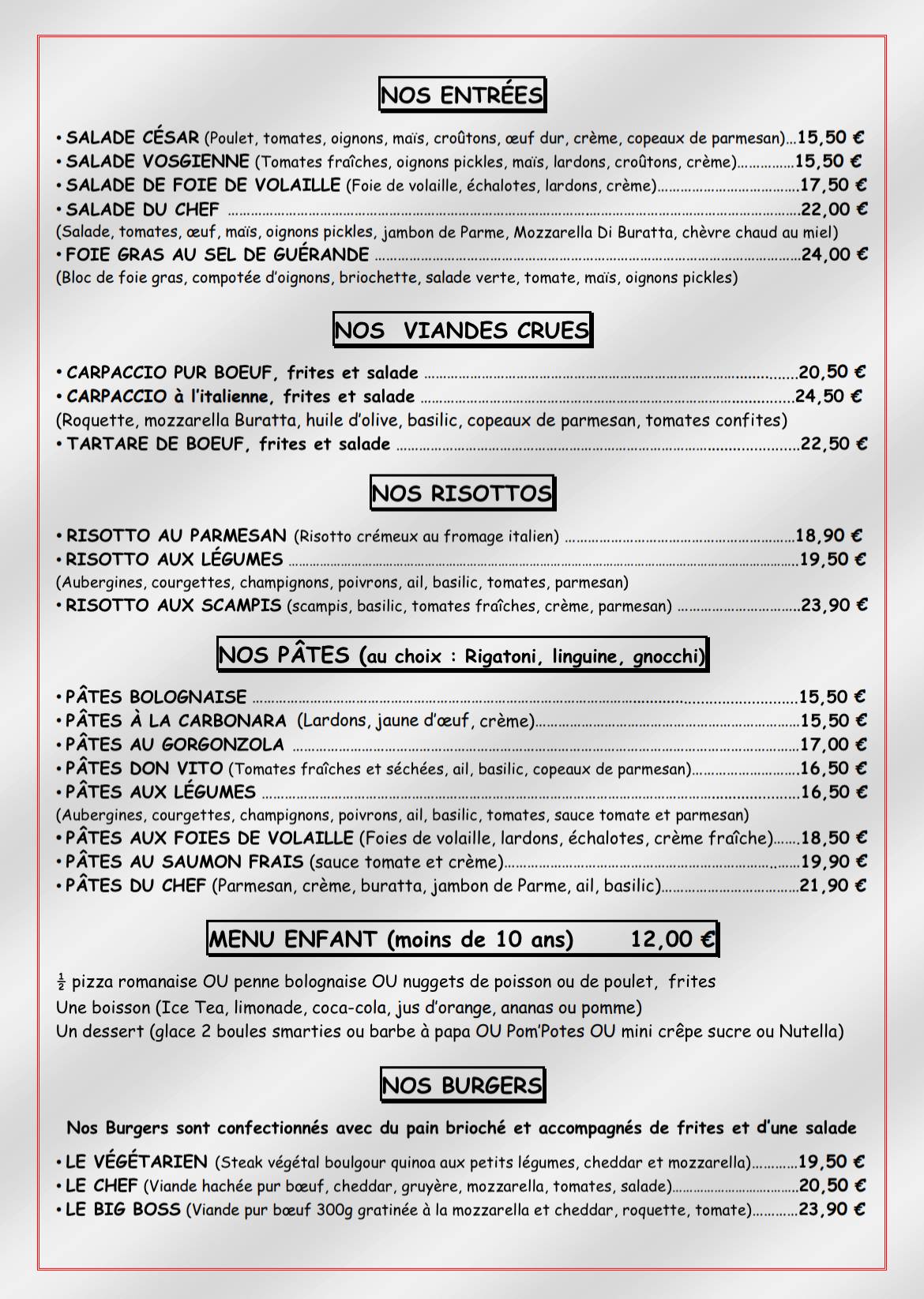 Menu au Don Vito restaurant, Hauconcourt, ZI N