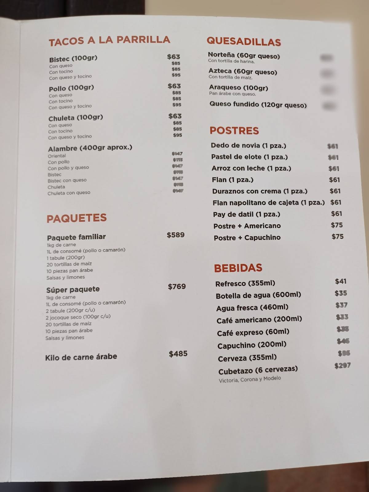 Carta del restaurante Doneraki Tajin, Ciudad López Mateos