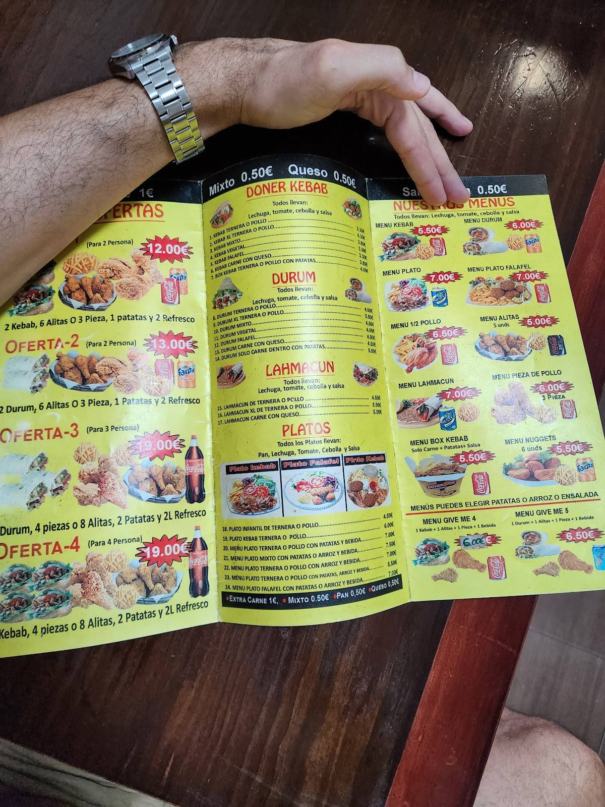 Menu at Doner Kebap Río restaurant, Madrid
