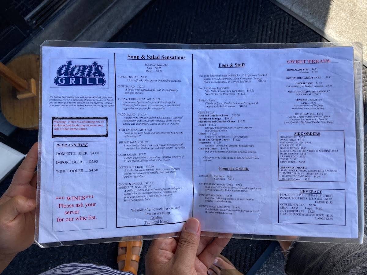 Menu at Don's Grill restaurant, Hilo