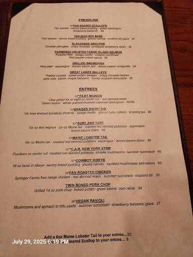 Menu at Don's Pomeroy House steakhouse, Strongsville