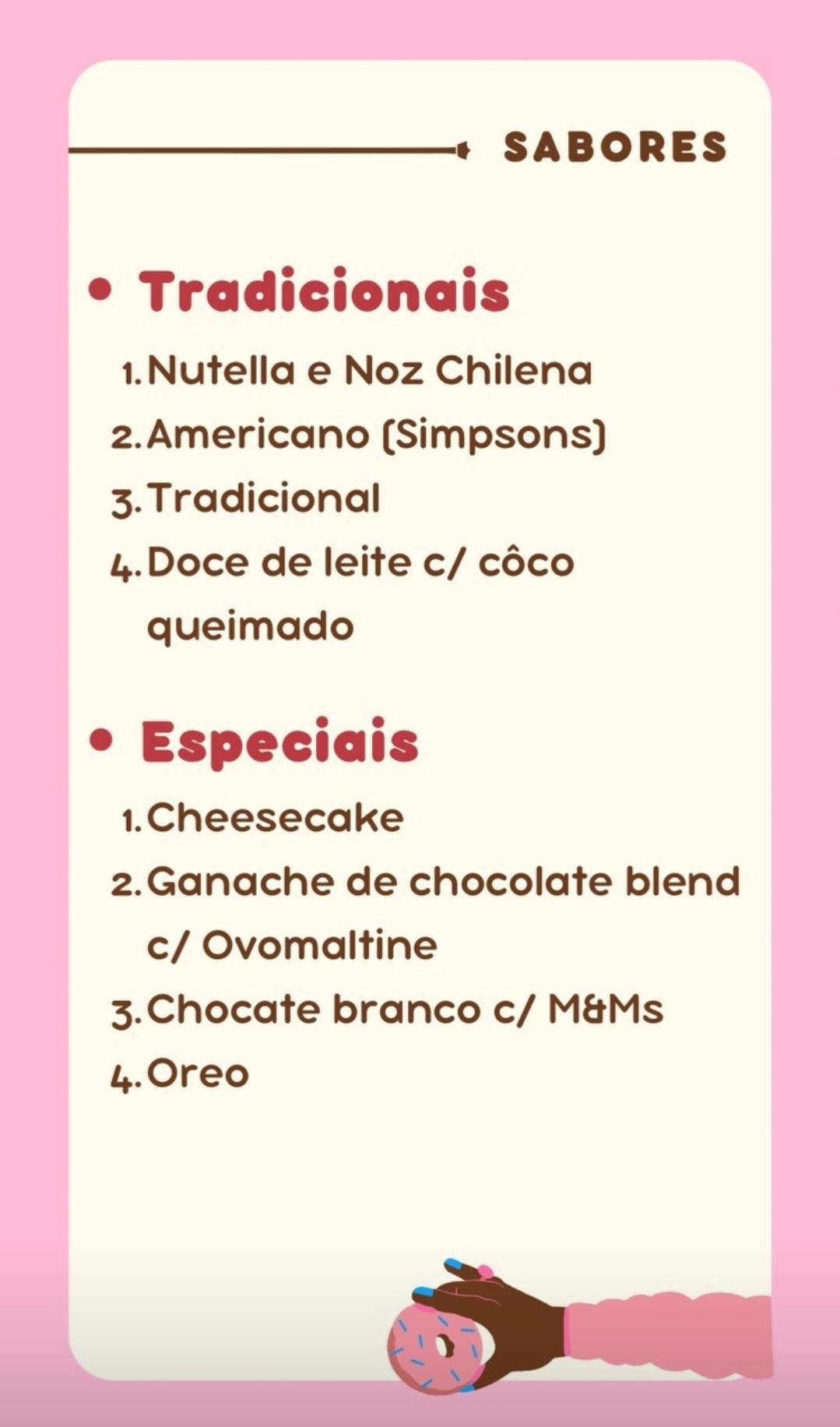 Menu em Donut Worry Palotina sobremesas, Palotina