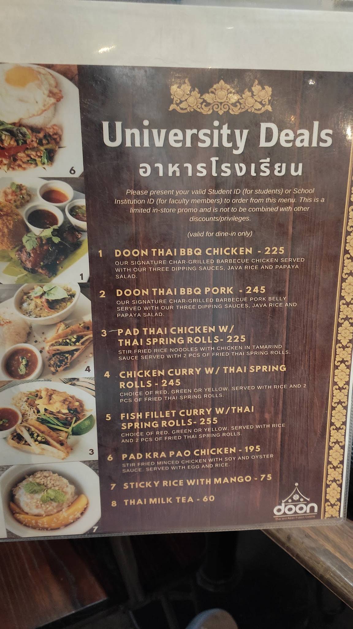 Menu at Doon Thai and Asian Fusion Cuisine (Malate) restaurant, Manila