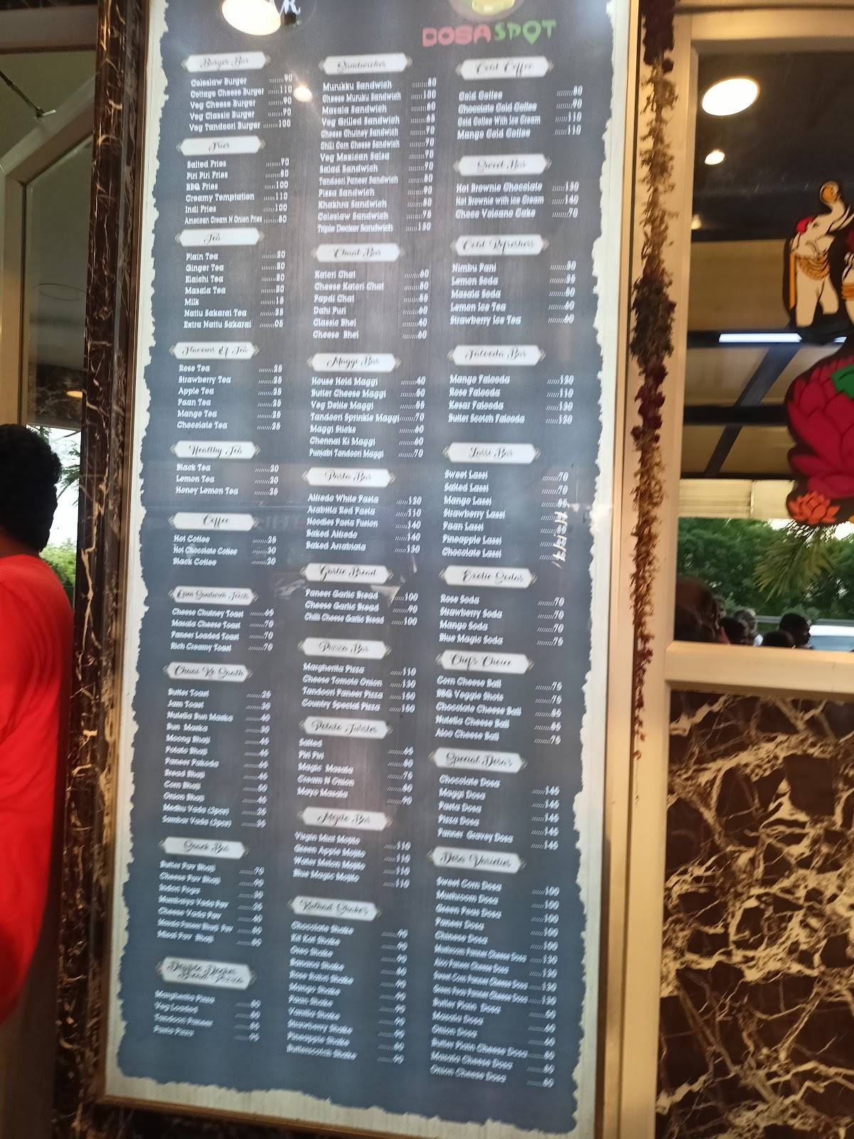 Menu at Dosa spot, Villupuram