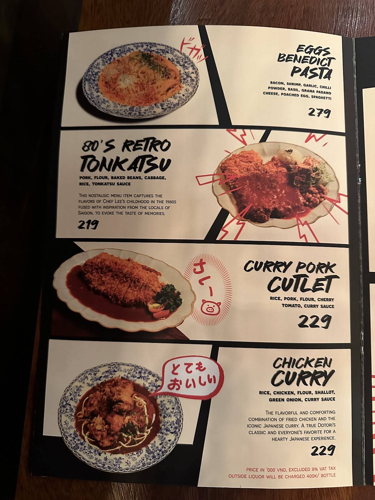 Menu at Dotori Dining restaurant, Ho Chi Minh City
