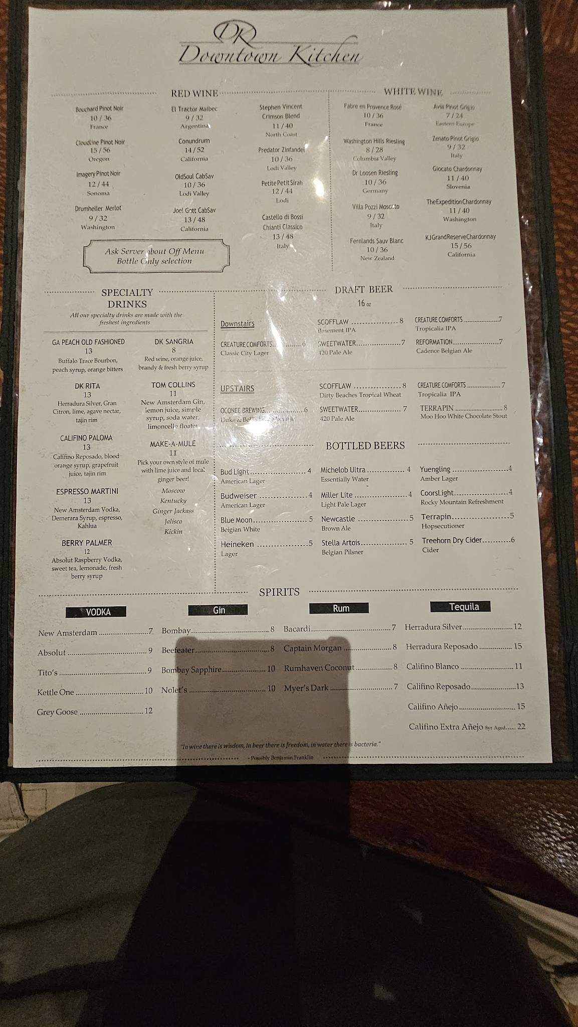 Menu at Downtown Kitchen restaurant, Canton
