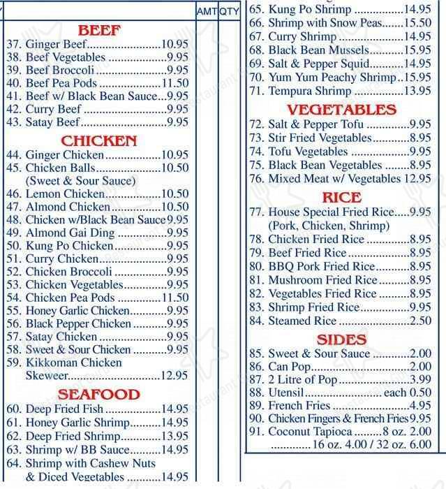 Menu at Dragon Buffet restaurant, Edmonton