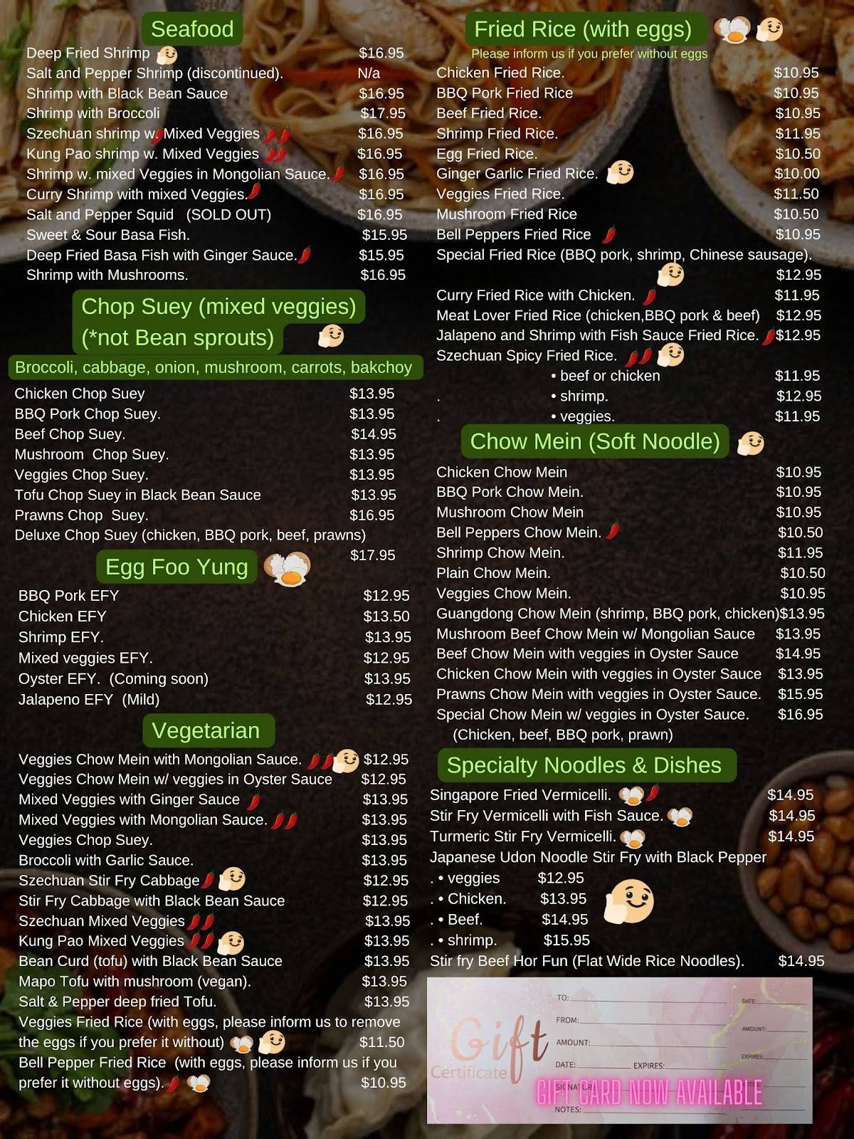 Menu at Dragon Chinese Food restaurant, Chatham-Kent