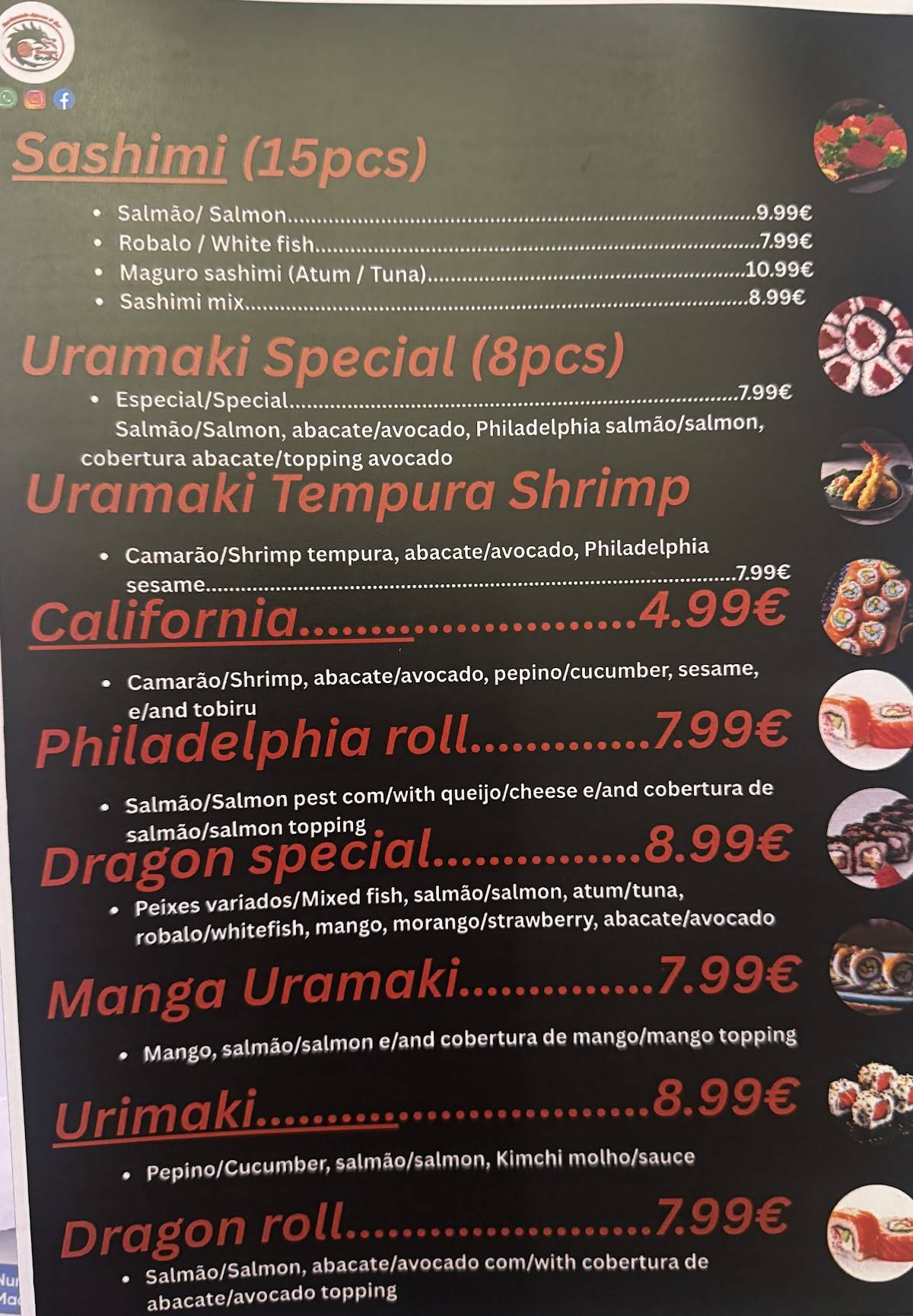 Menu em Dragon Sushi restaurante, Caniço