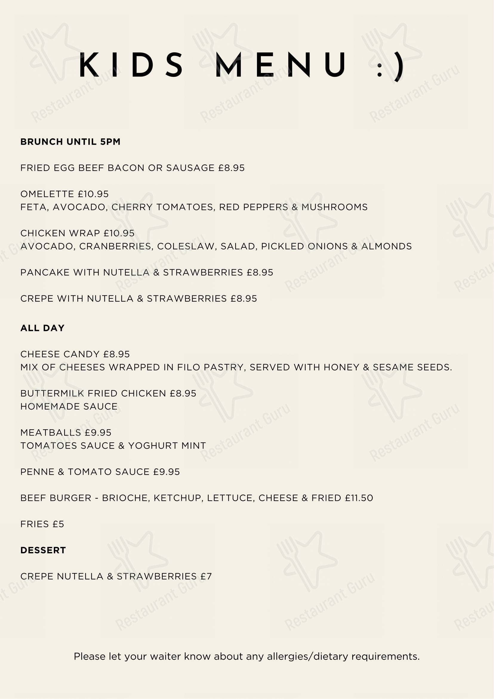 Menu at Drunch pub & bar, London, 38 St John's Wood Terrace