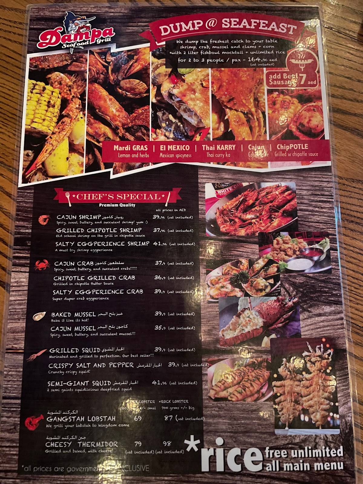 Menu at Dampa Seafood Grill - Dubai restaurant, Dubai, Baniyas Rd