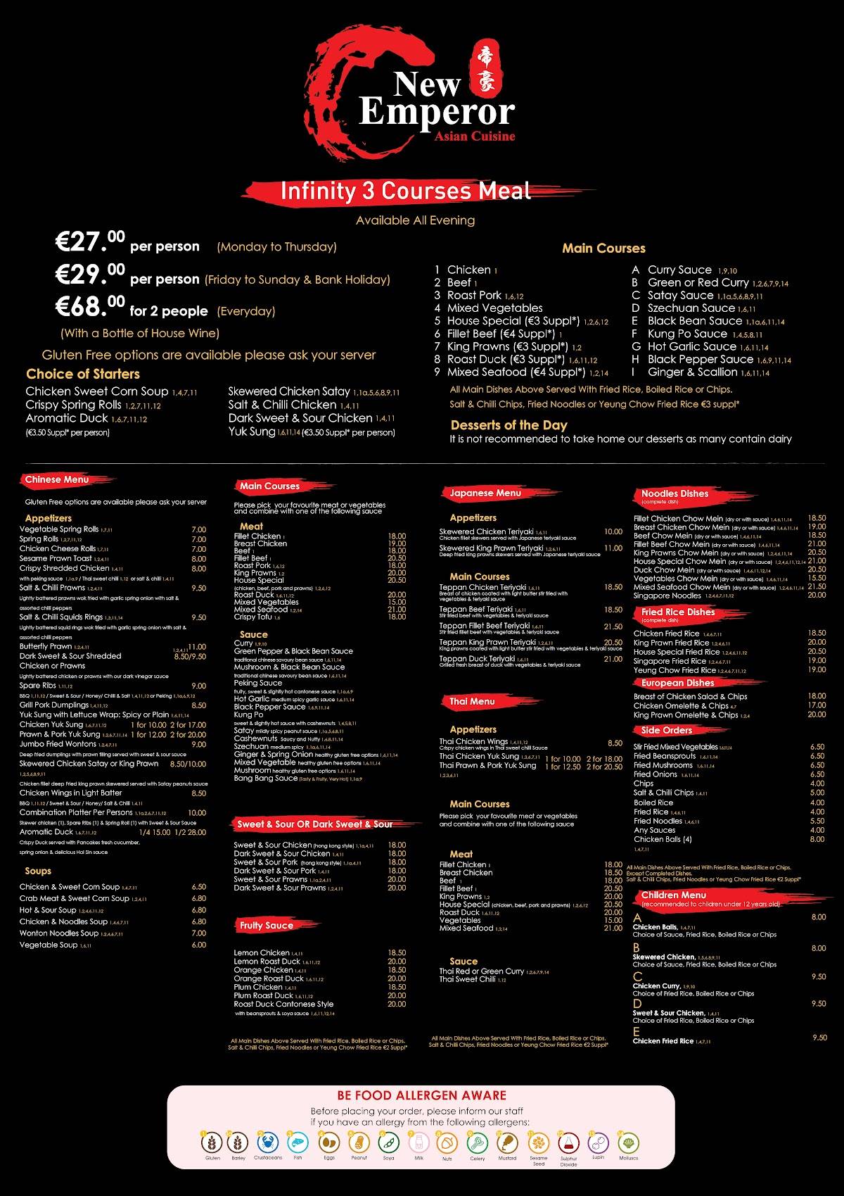 Menu at New Emperor Restaurant, Dublin