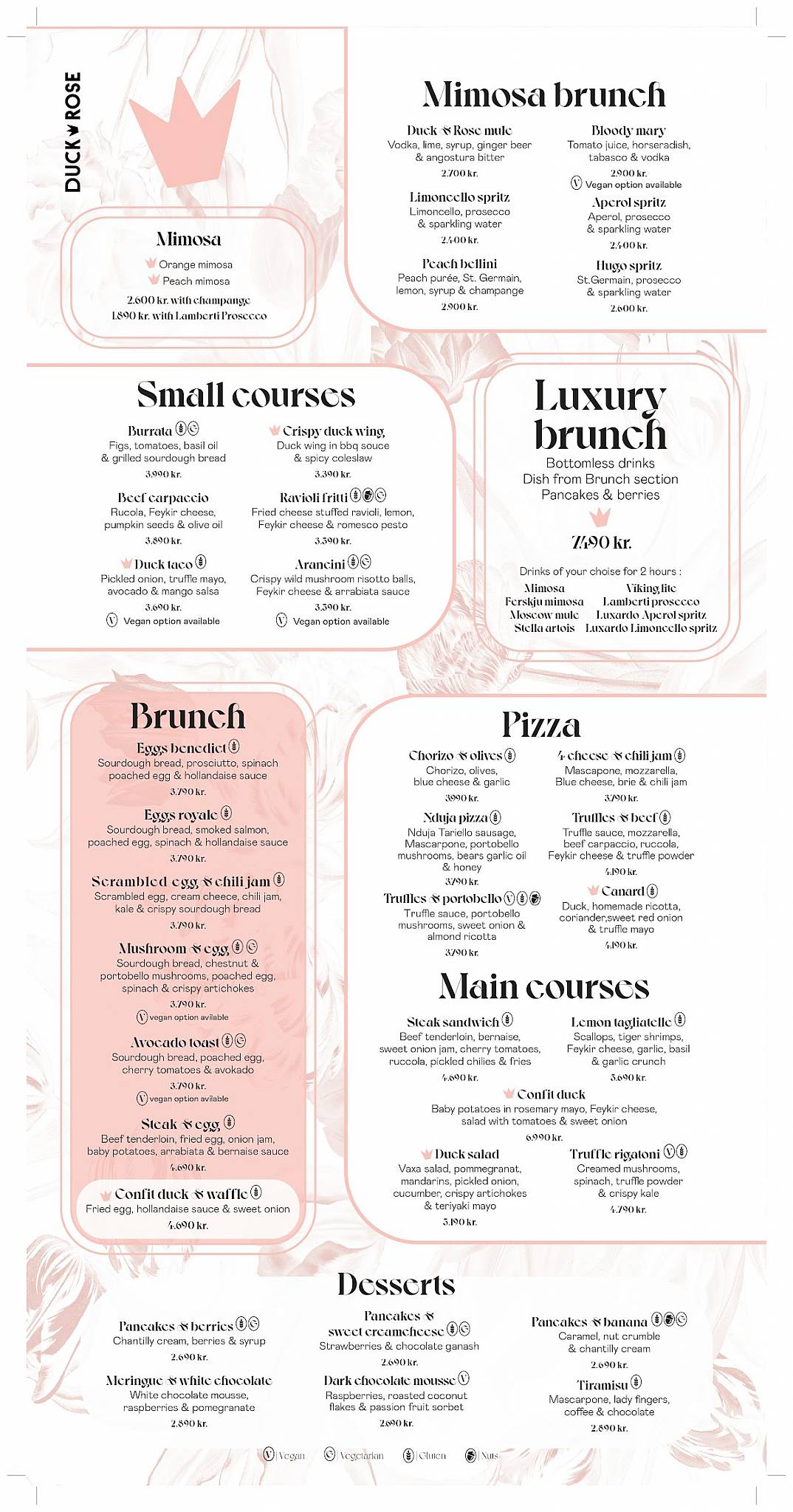 Menu at Duck & Rose restaurant, Reykjavík
