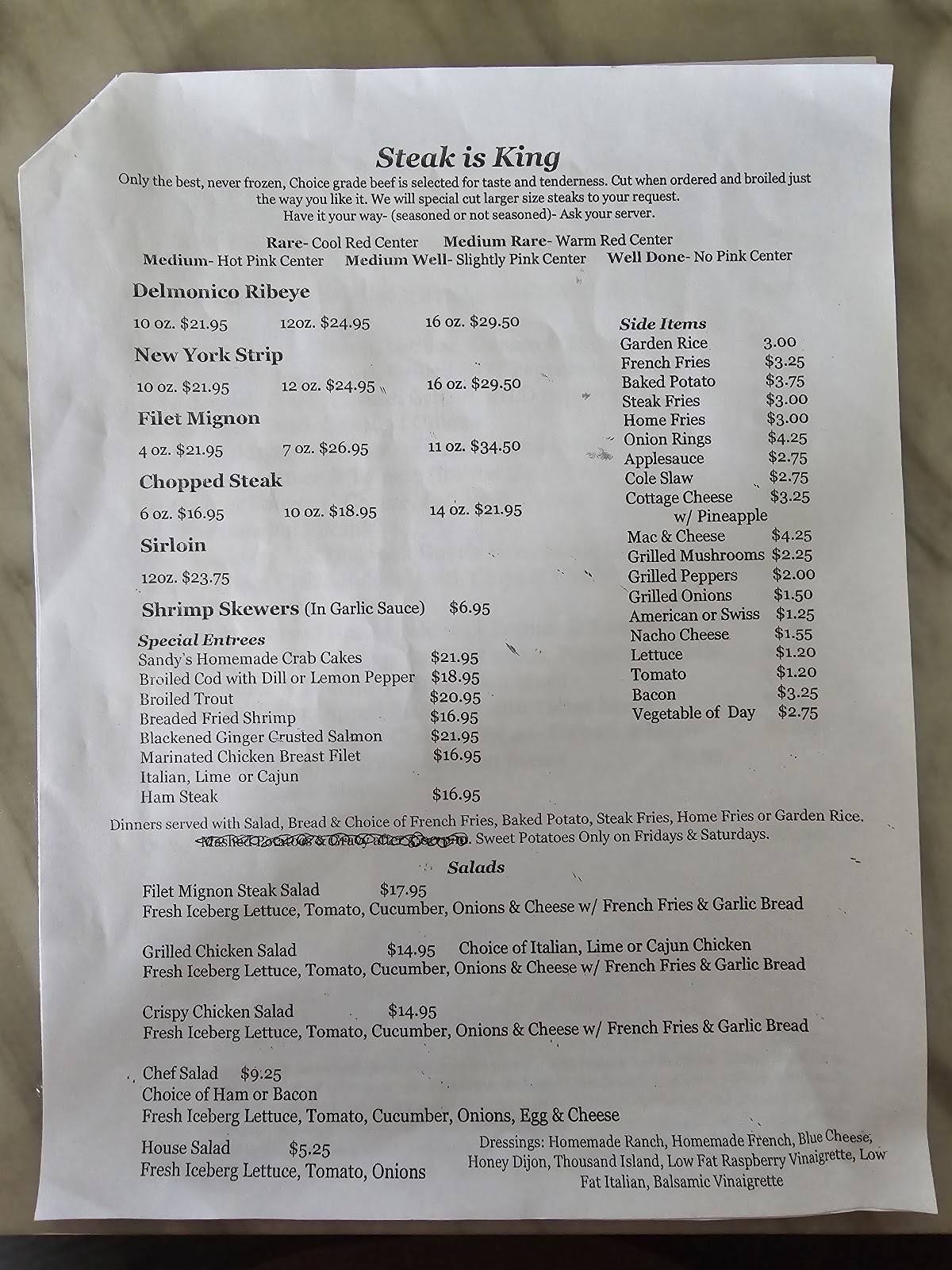 Menu at Duke's Steakhouse, Elkins, Harrison Ave