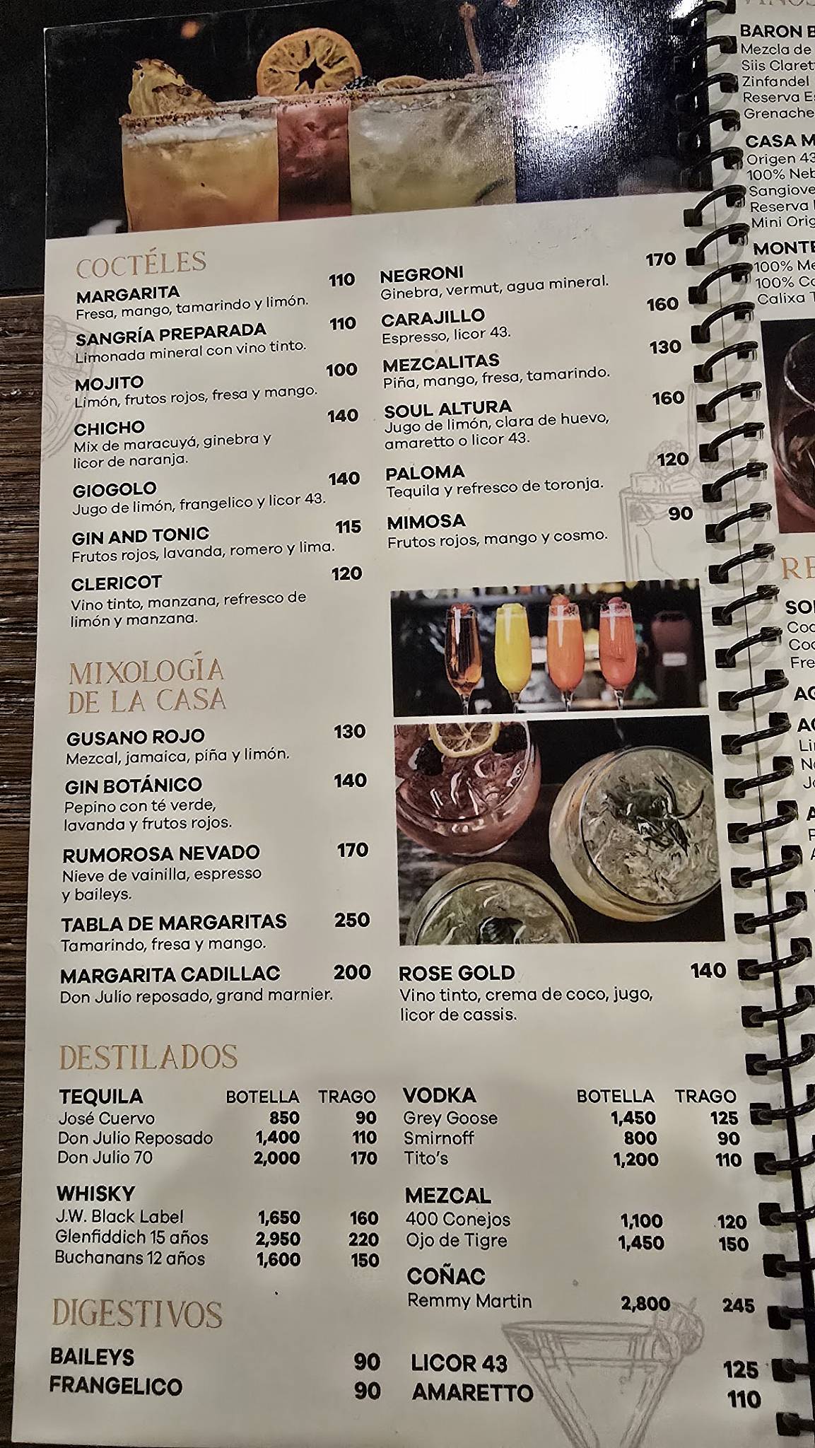 Carta del restaurante Dulce Altura, La Rumorosa