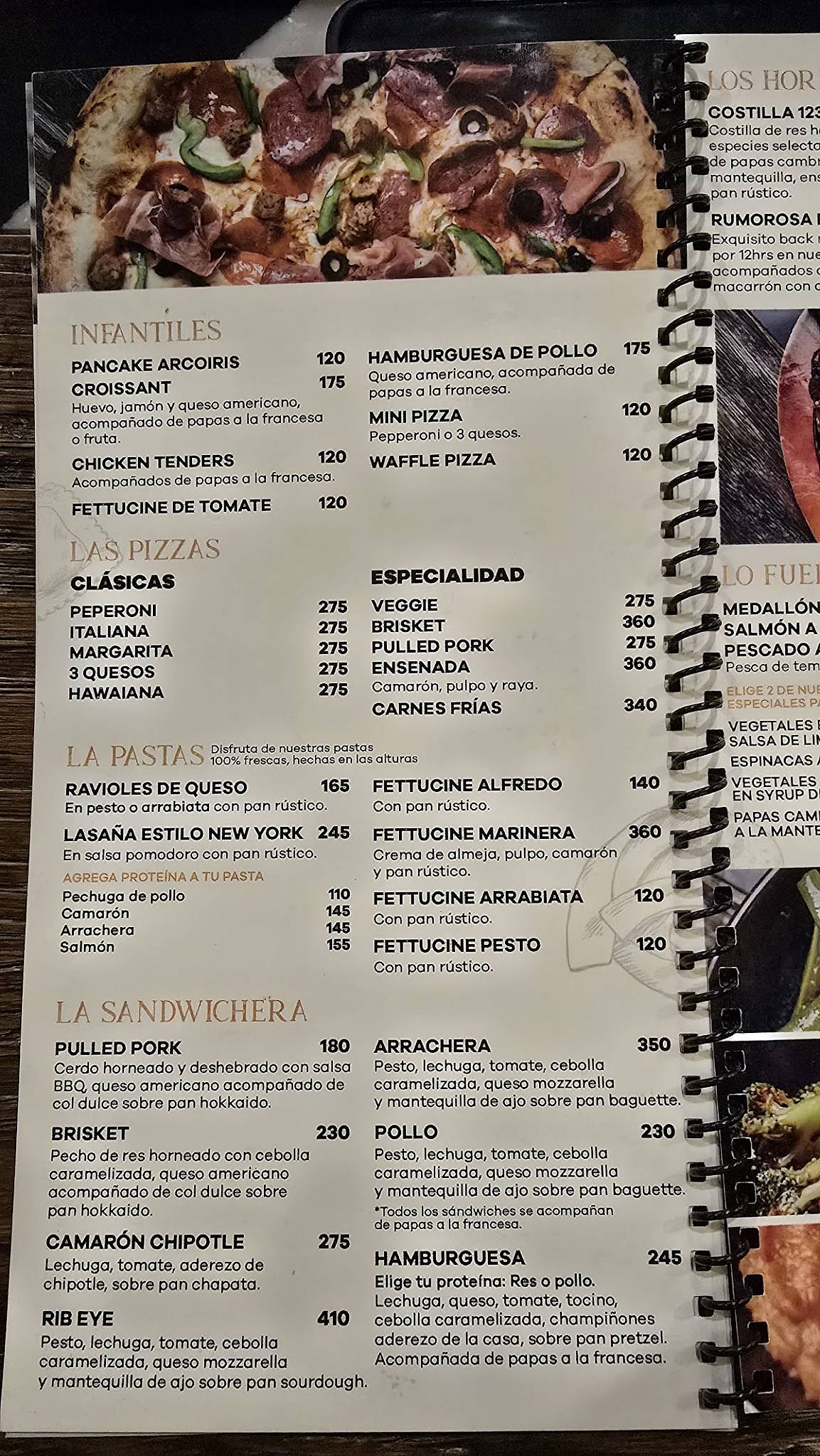 Carta del restaurante Dulce Altura, La Rumorosa