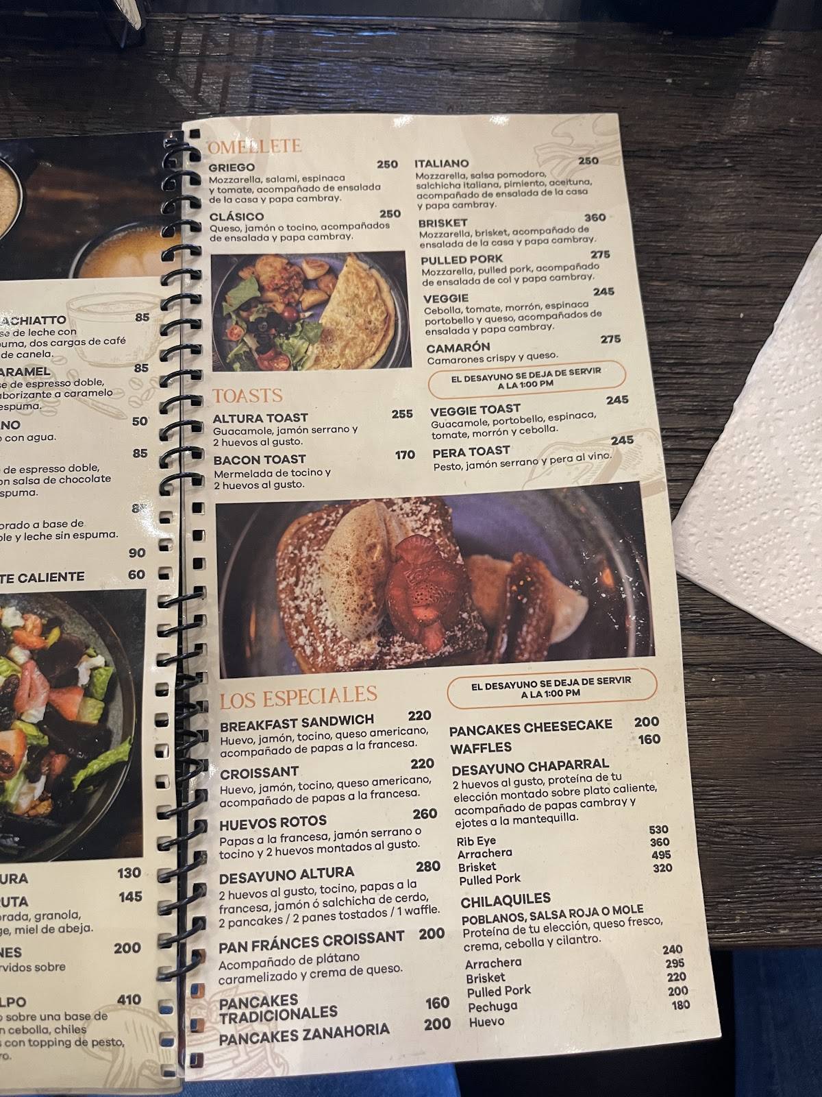 Carta del restaurante Dulce Altura, La Rumorosa