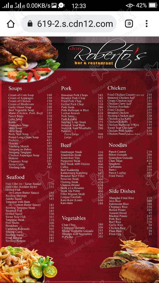 Menu at Don Roberto's Bar & Restaurant, Dumaguete