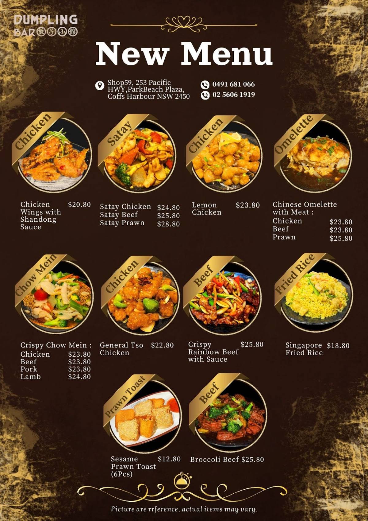Menu at Dumpling Bar, Coffs Harbour