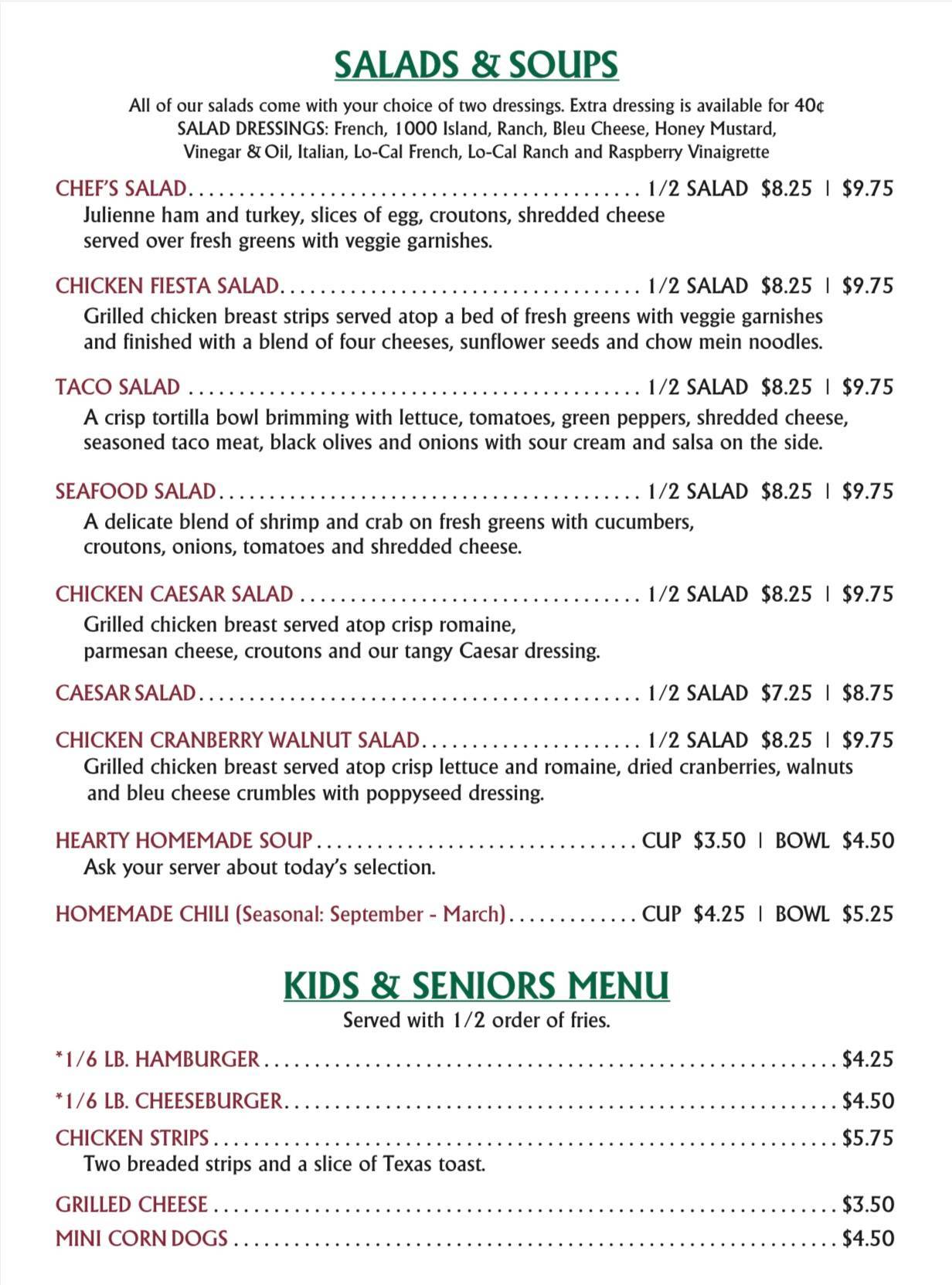 Menu at Corral Bar & Riverside Grill, Durand