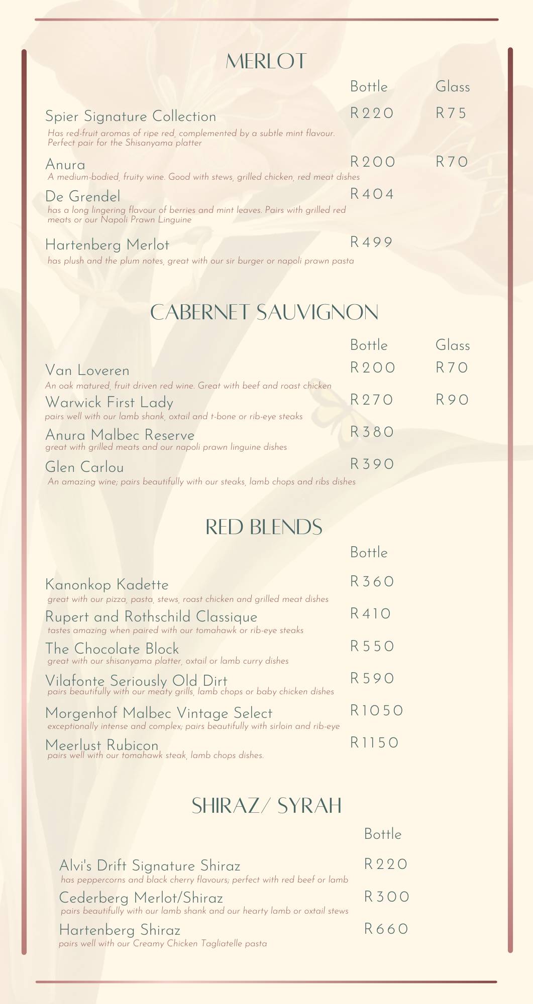 Menu at Madam & Sir Florida Road restaurant, Durban