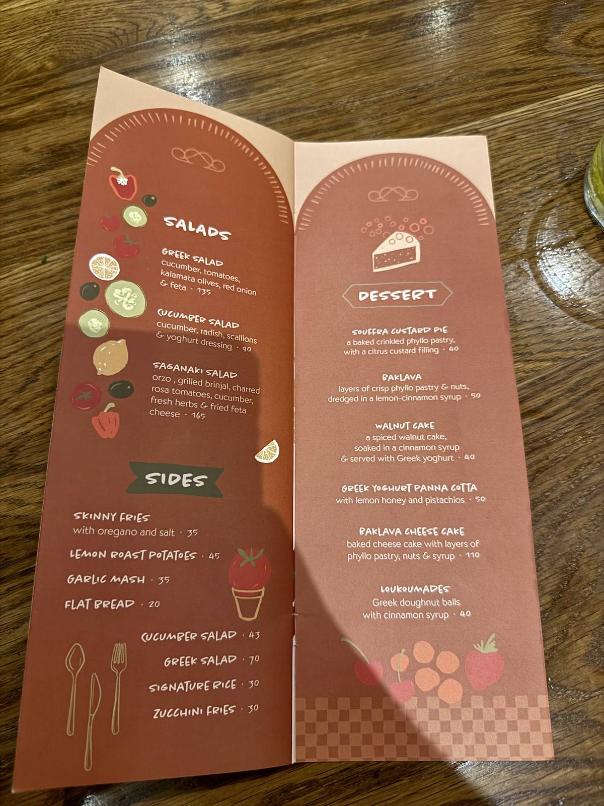 Menu at Mitera uMhlanga restaurant, Umhlanga