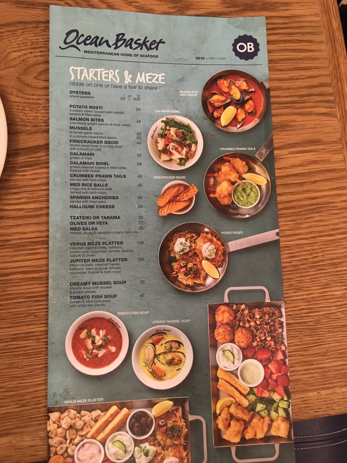 Menu at Ocean Basket Gateway Halaal restaurant, Umhlanga