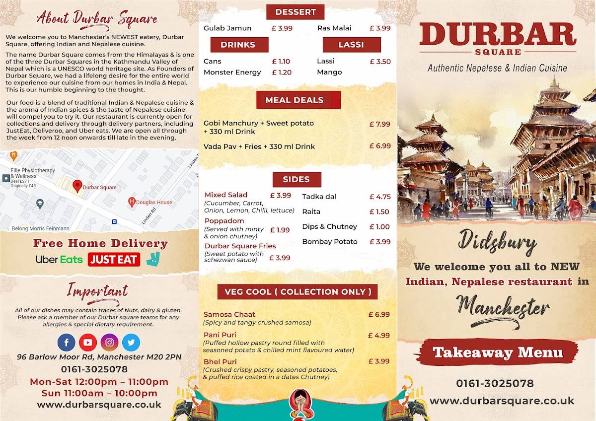 Menu at Durbar Square, Authentic Nepalese & Indian Cuisine, Manchester