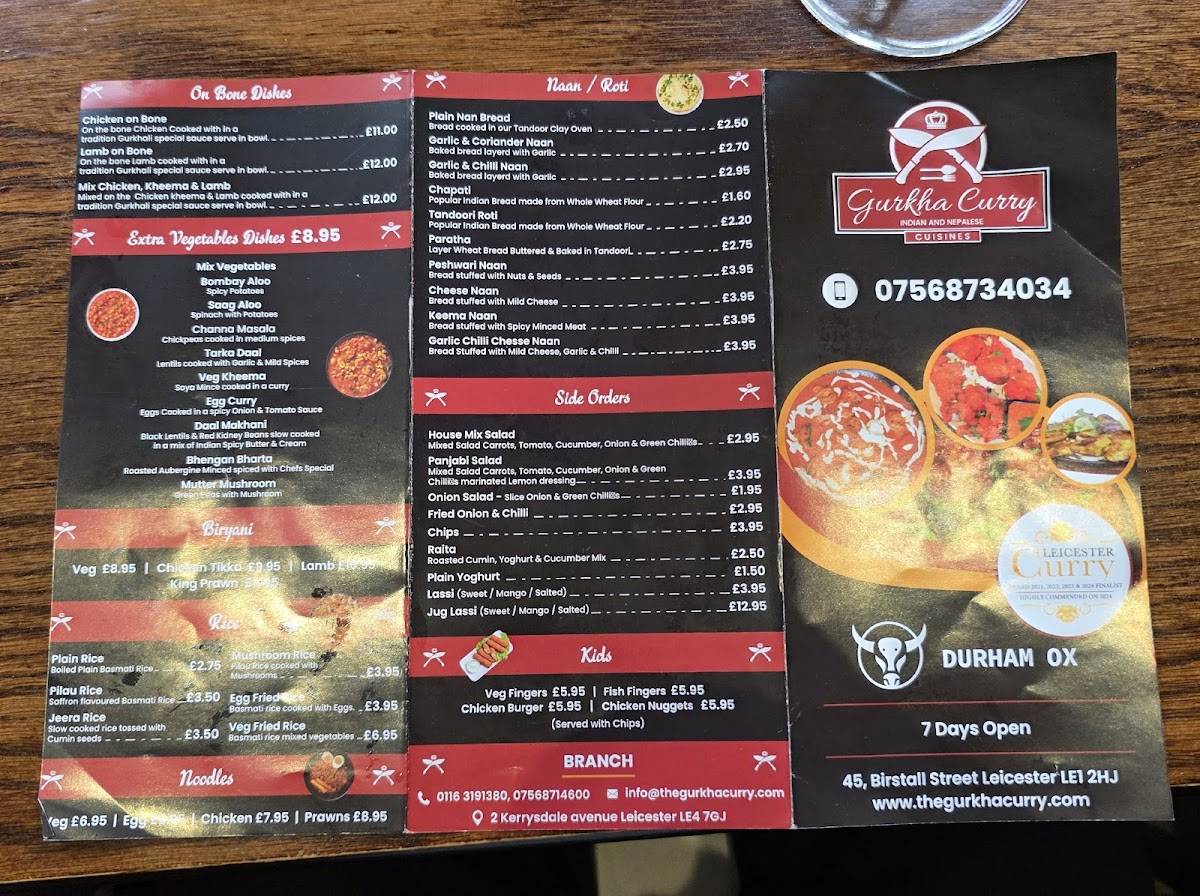 Menu at Durham Ox pub & bar, Leicester, 196 Birstall St