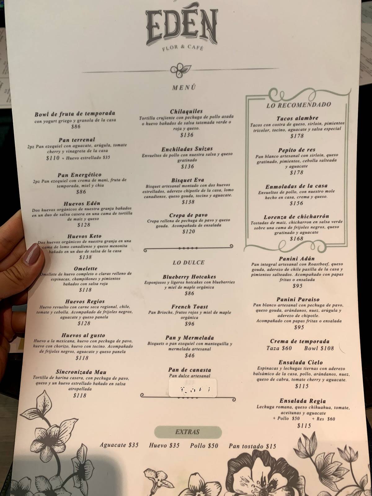Carta de EDÉN FLOR Y CAFÉ, Monterrey