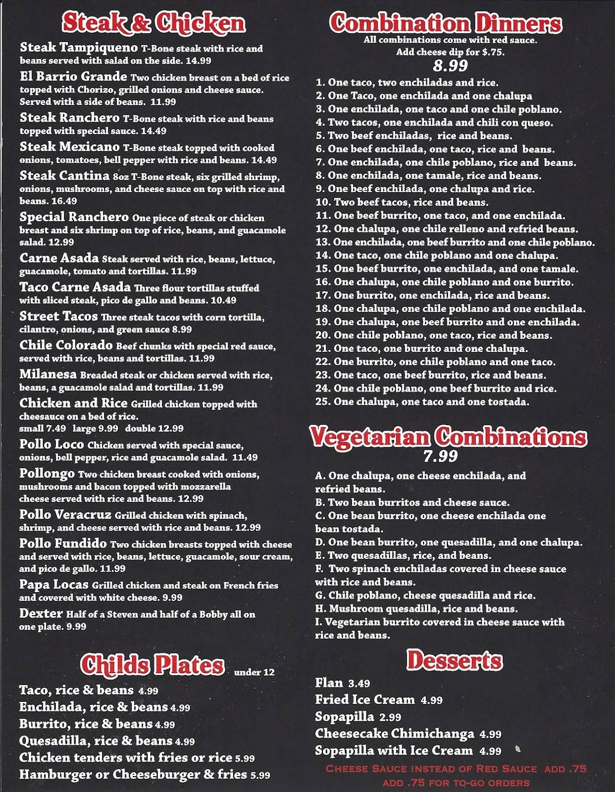 Menu at EL BARRIO MEXICAN RESTAURANT, Dover