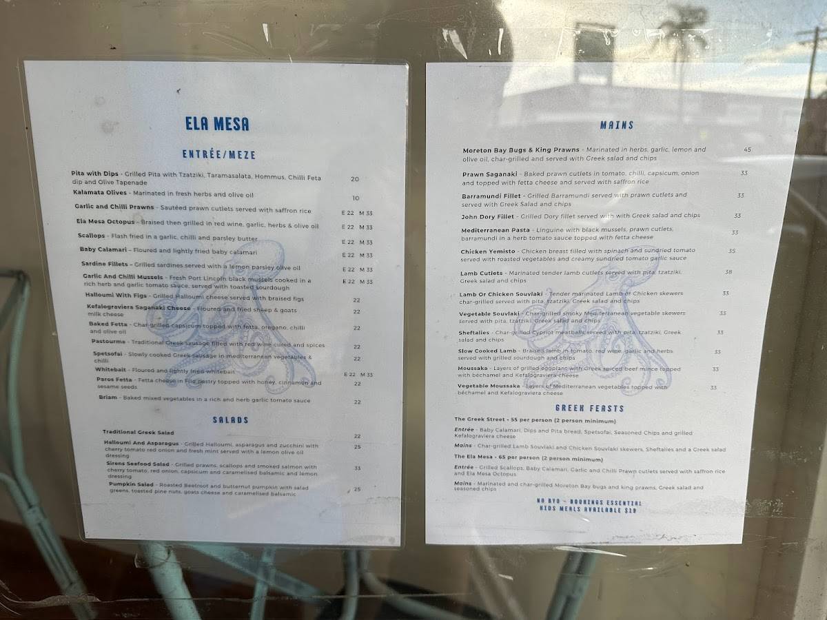 Menu at ELA MESA GREEK TAVERNA restaurant, Woy Woy