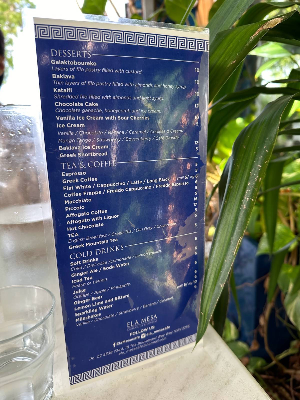 Menu at ELA MESA GREEK TAVERNA restaurant, Woy Woy