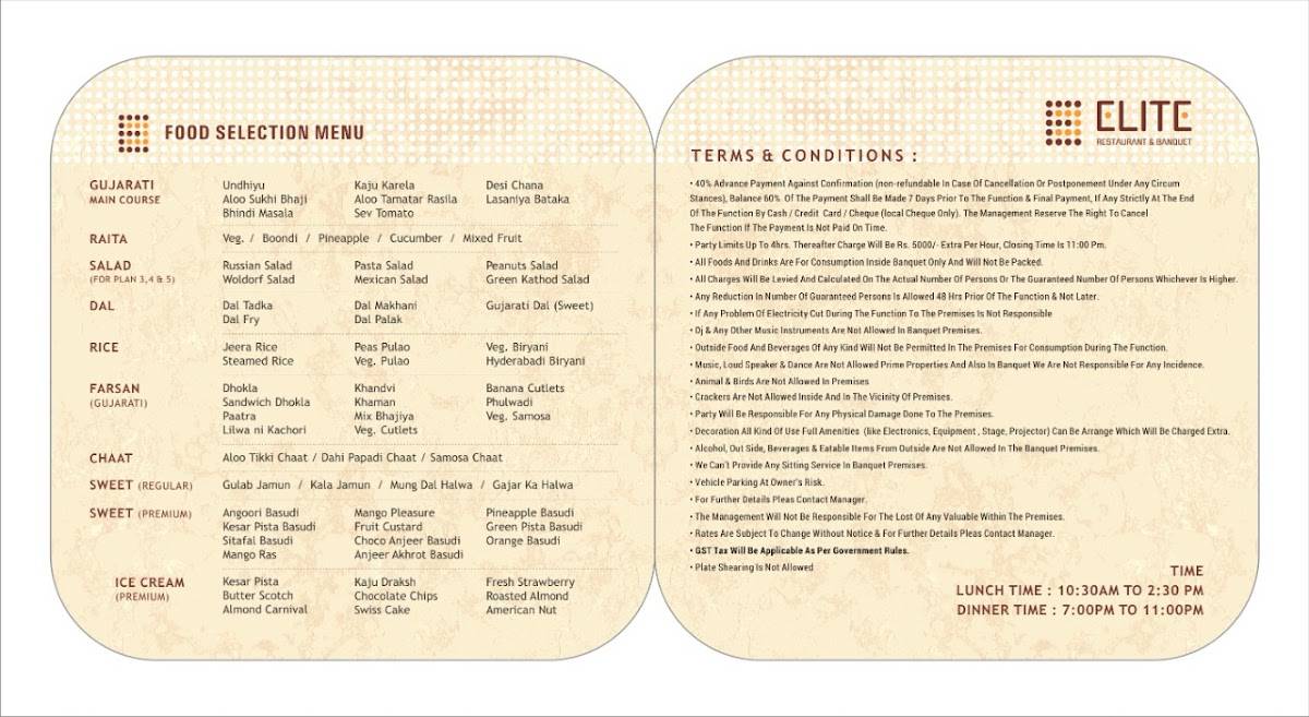Menu at ELITE RESTAURANT & BANQUET, Ahmedabad