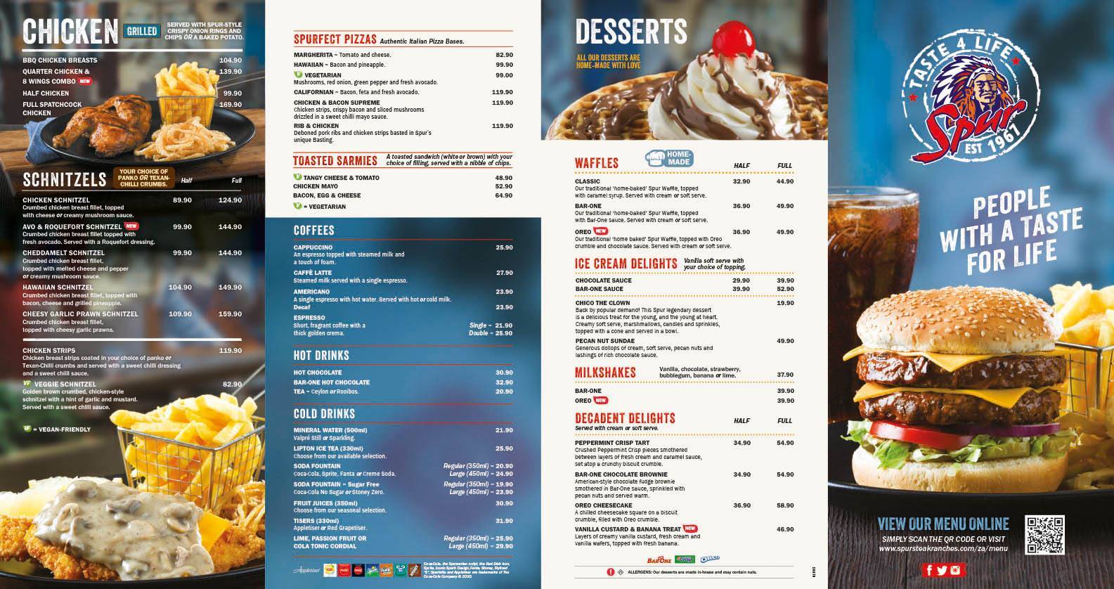 Menu at Eagle Falls Spur Steak Ranch restaurant, Randburg, Cnr William ...