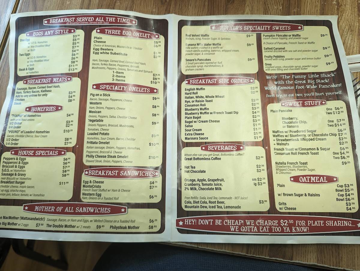 Menu at Mother's Cupboard restaurant, Syracuse