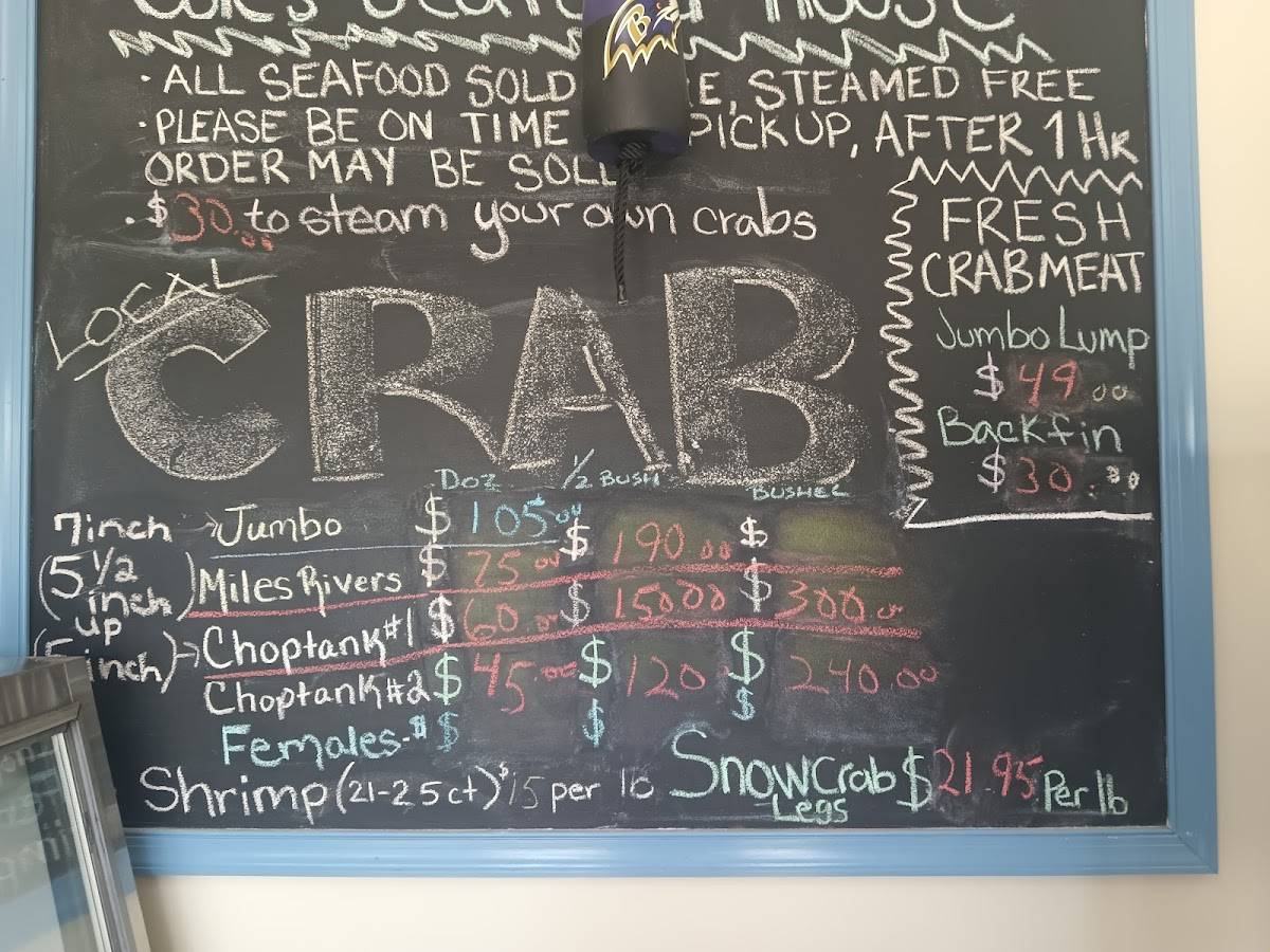 Menu at Cole's Seafood House & Deli restaurant, Easton