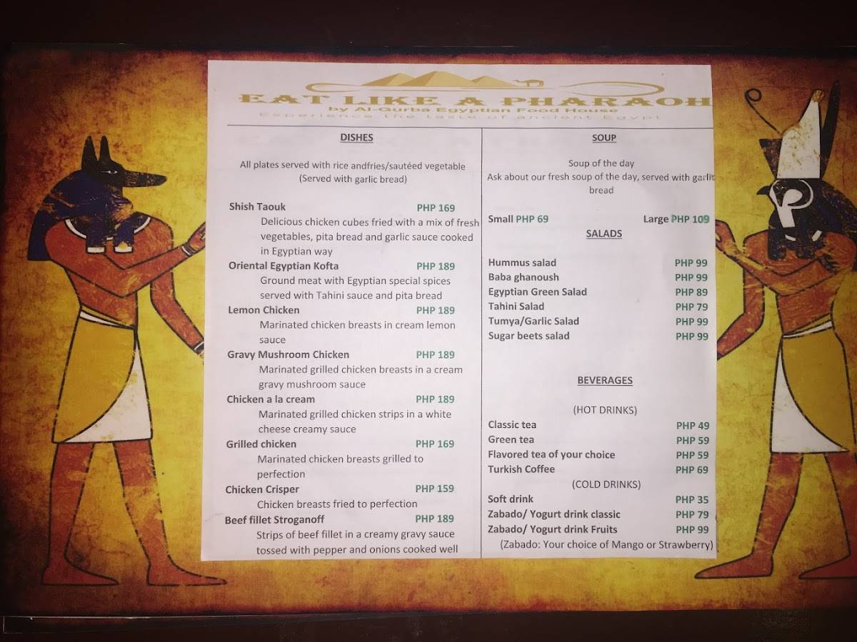 Carta del restaurante Eat Like a Pharaoh, Makati