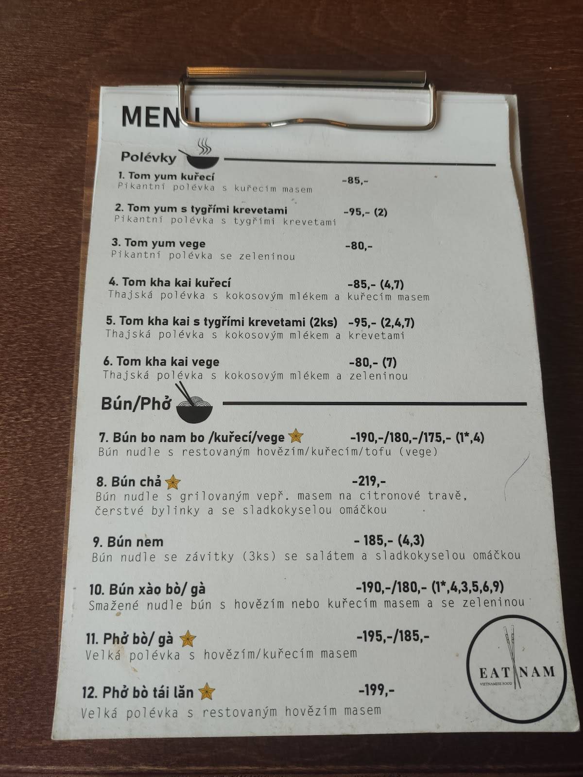 Menu at Eat Nam restaurant, Ostrava