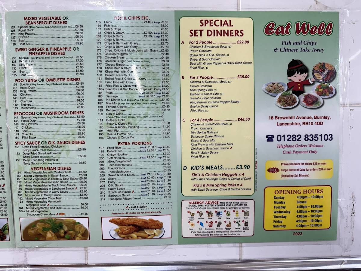 Menu at Eat Well, Fish & Chip and Chinese Meals restaurant, Burnley