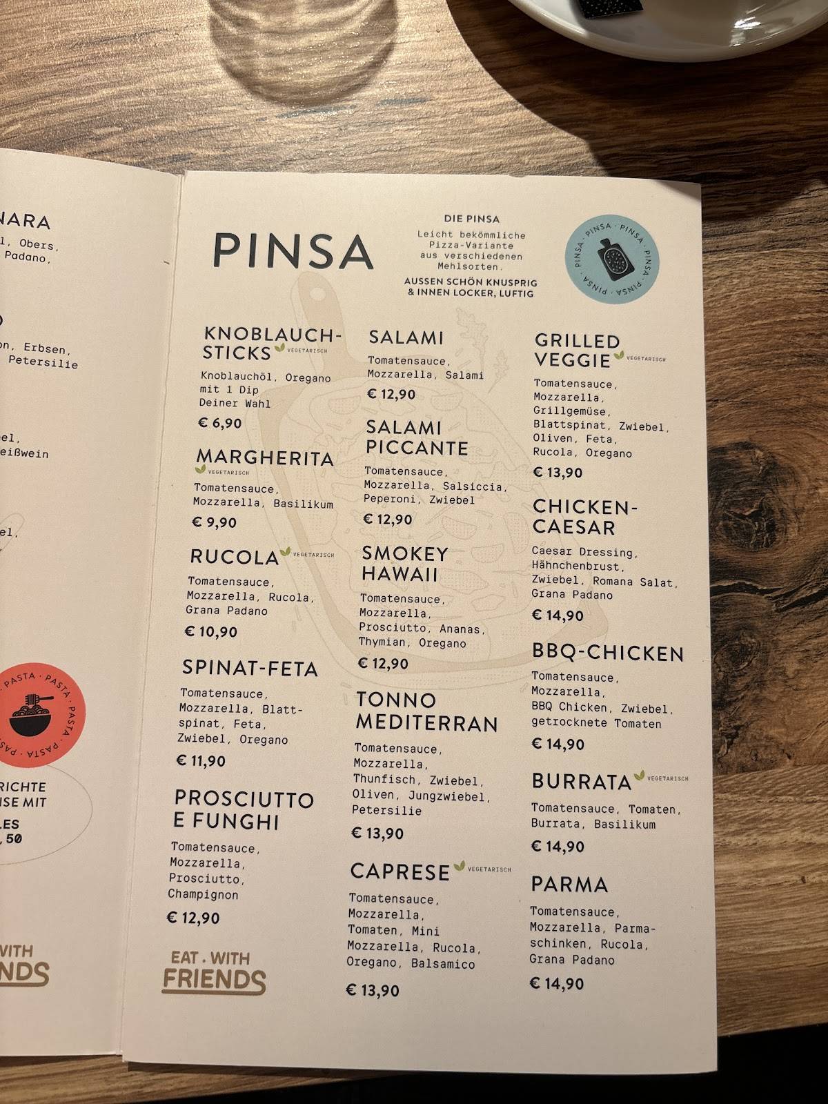 Menu at Eat with friends restaurant, Innsbruck