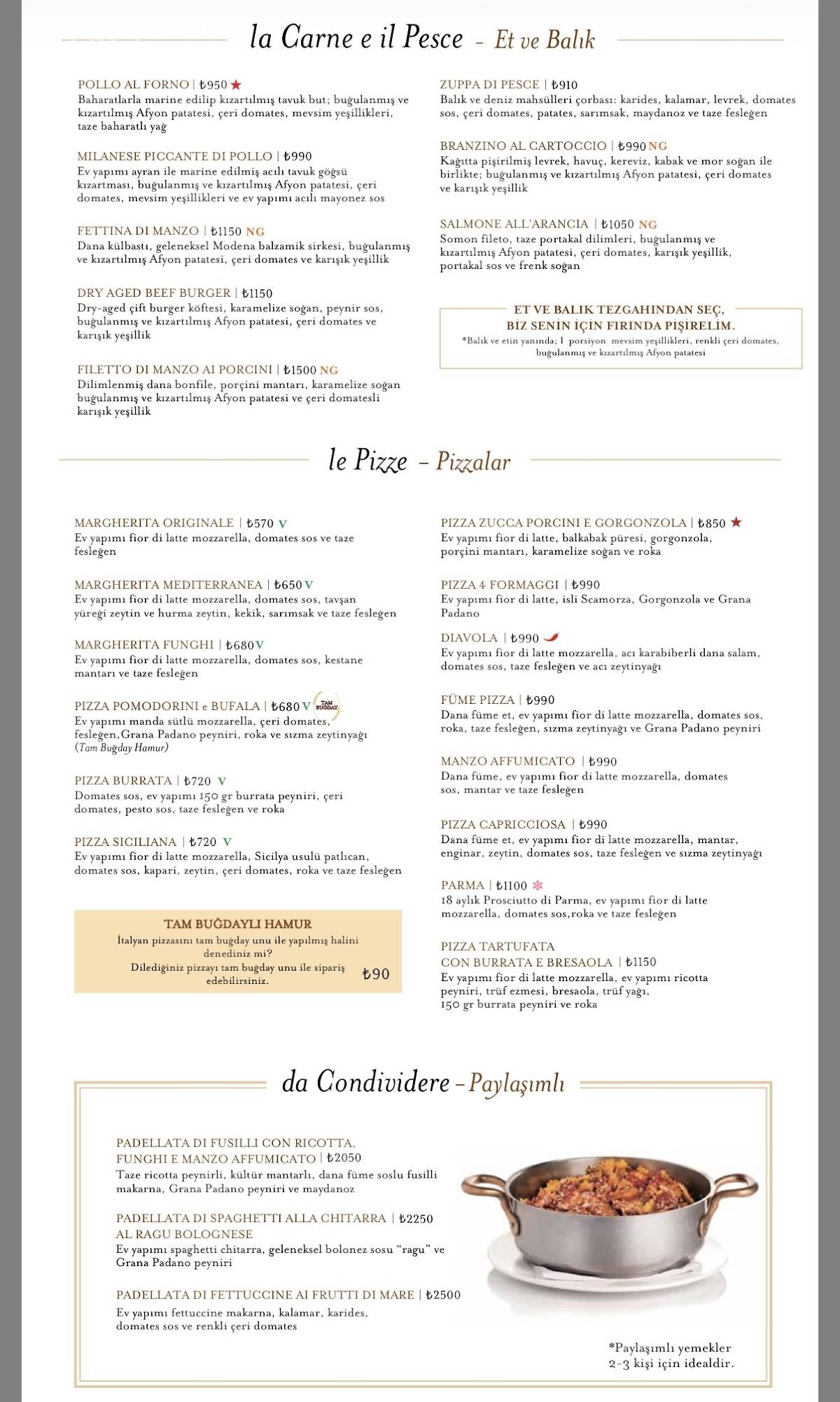 Menu au Eataly restaurant, Istanbul, Koru Sok. No:2