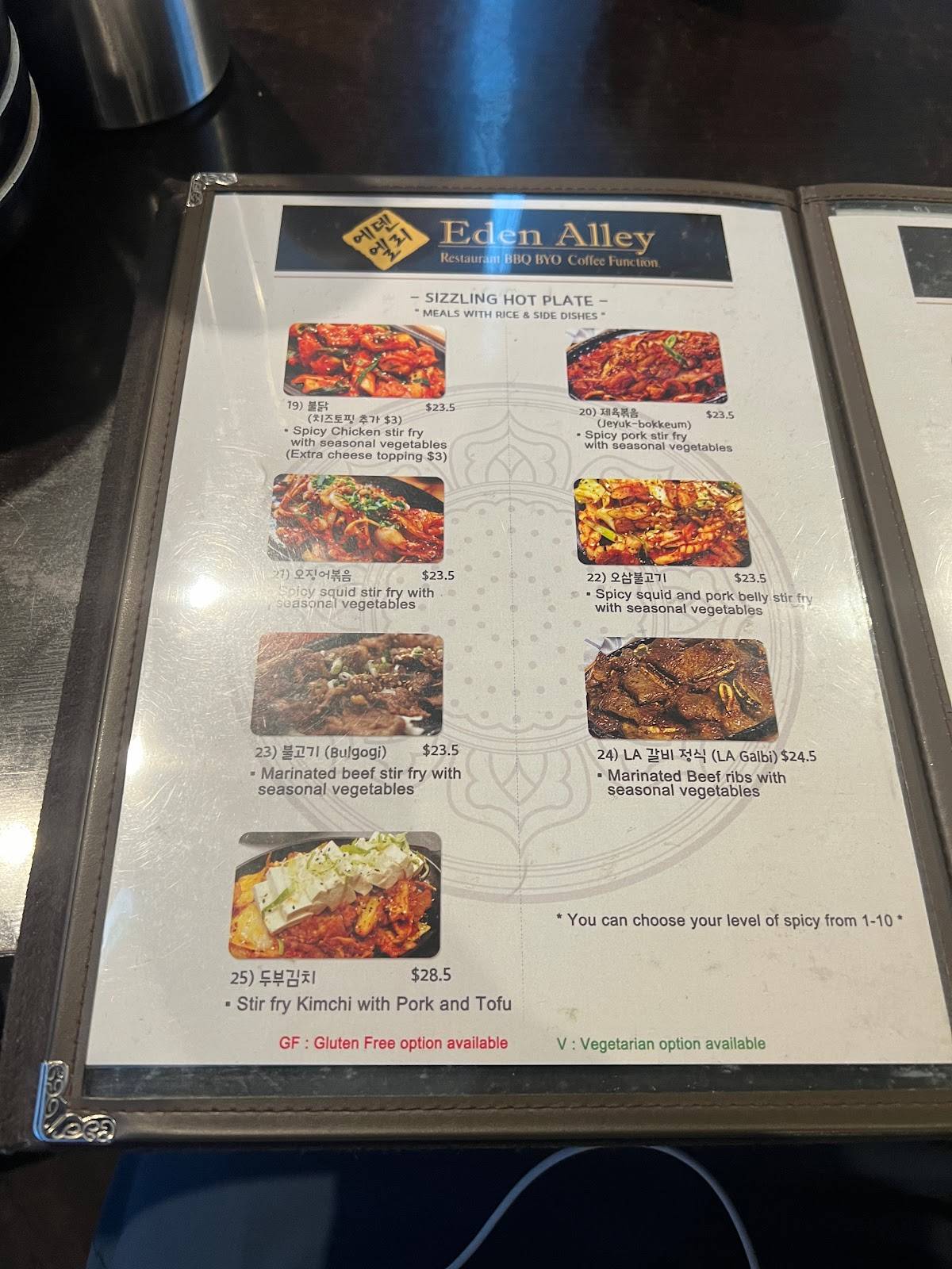 Menu at Eden Alley Korean Restaurant and Café, Christchurch