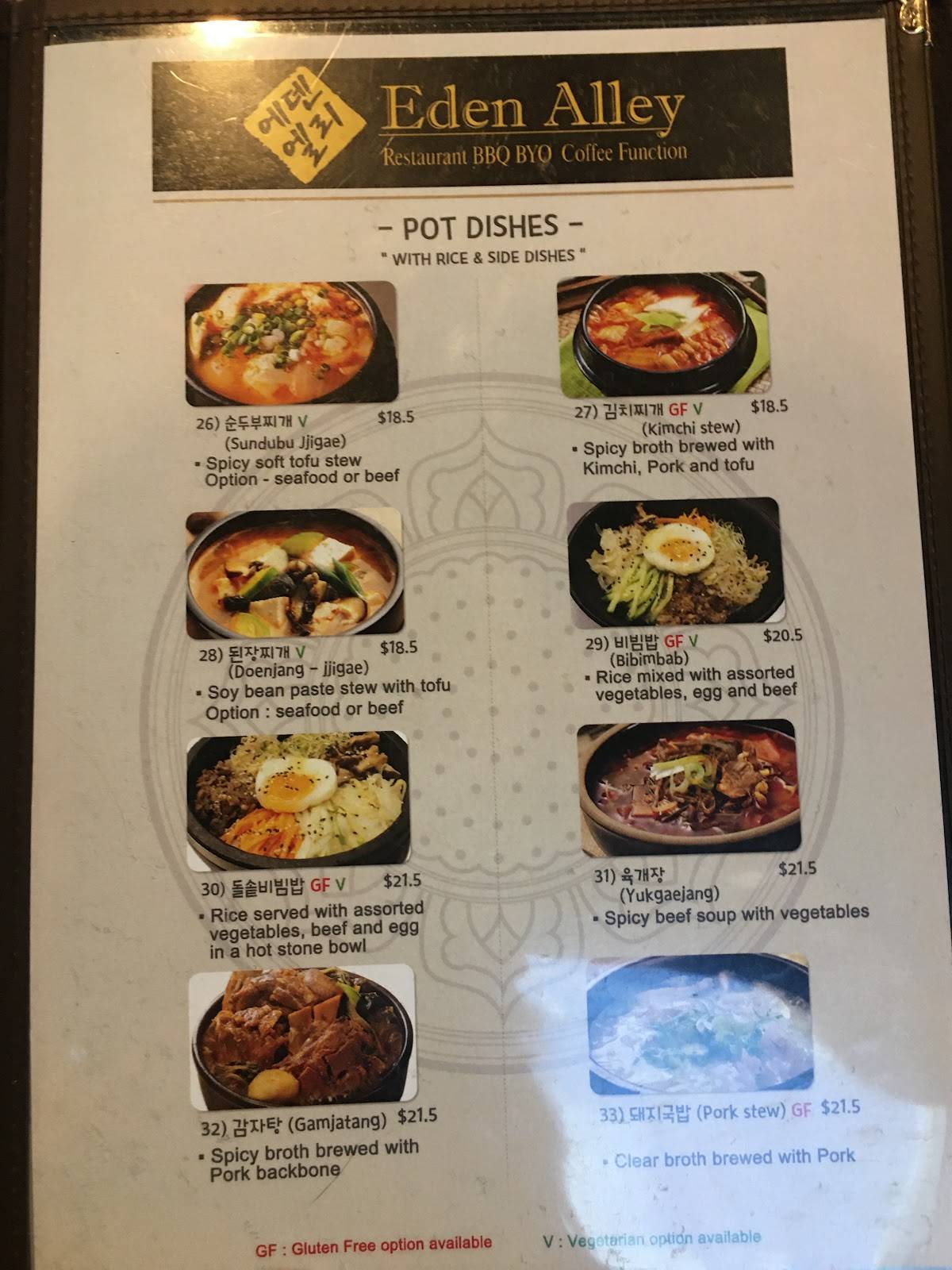 Menu at Eden Alley Korean Restaurant and Café, Christchurch