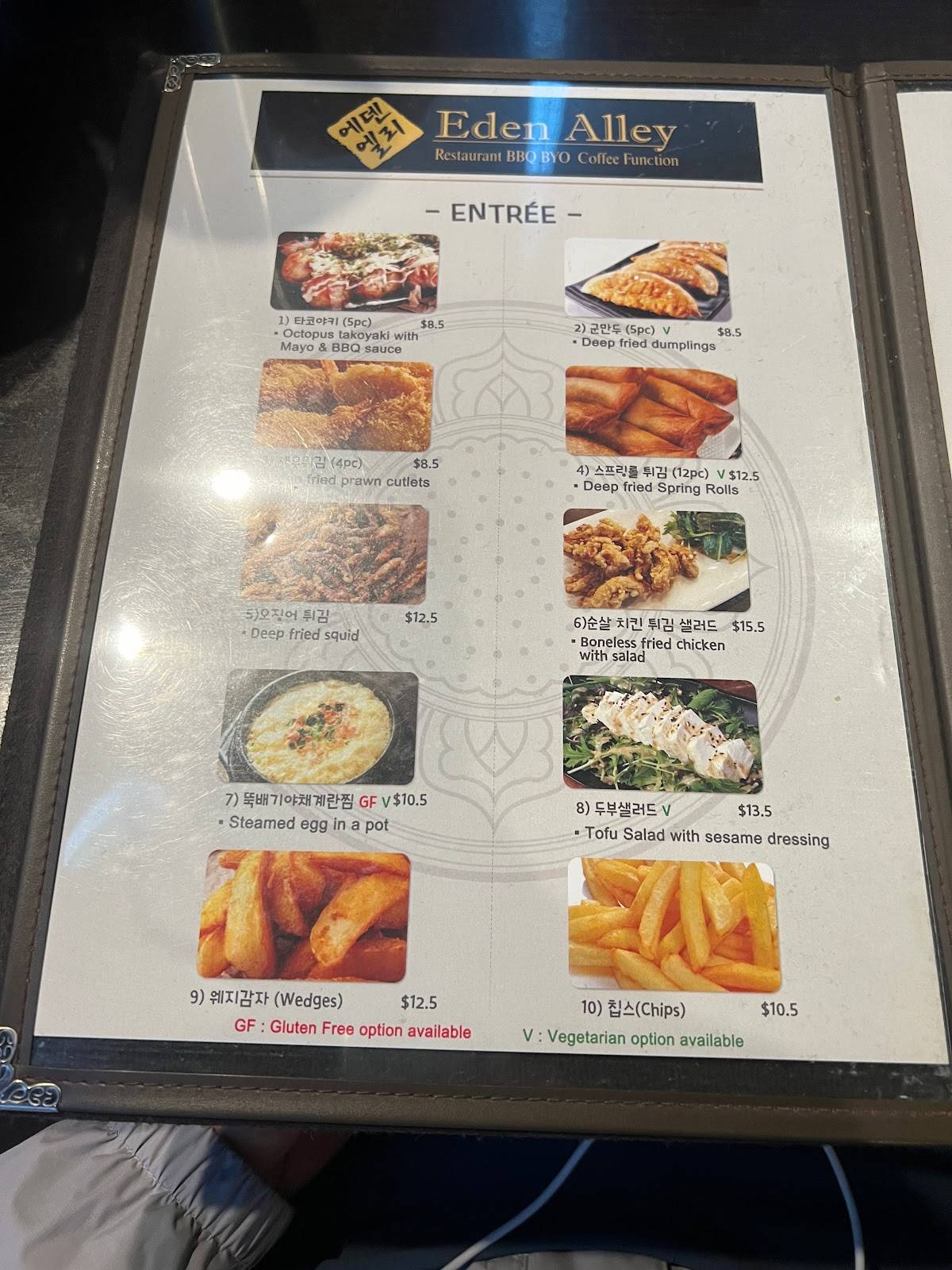 Menu at Eden Alley Korean Restaurant and Café, Christchurch