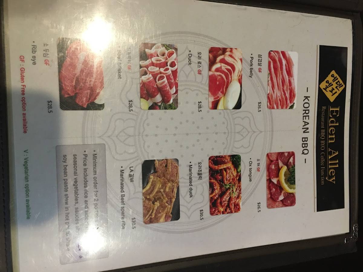 Menu at Eden Alley Korean Restaurant and Café, Christchurch
