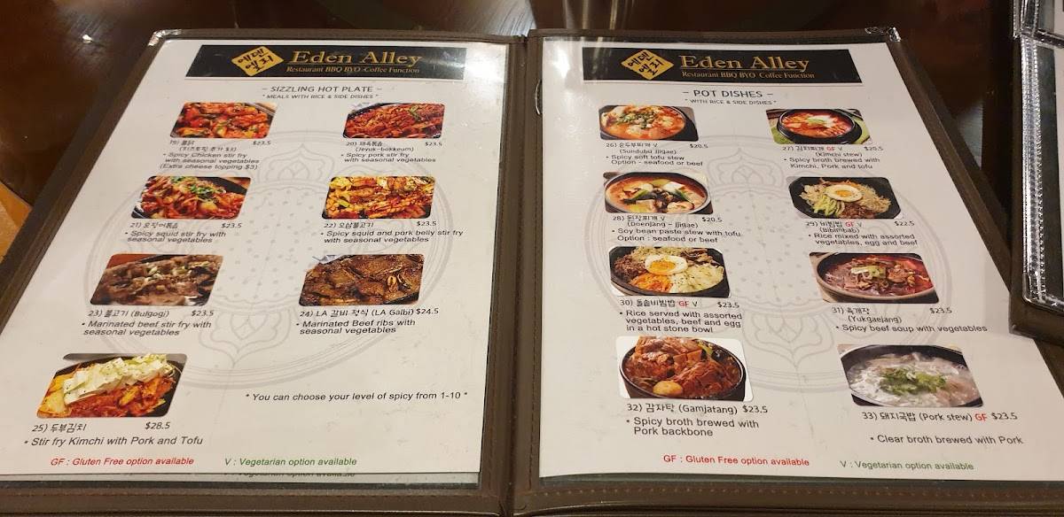 Menu at Eden Alley Korean Restaurant and Café, Christchurch