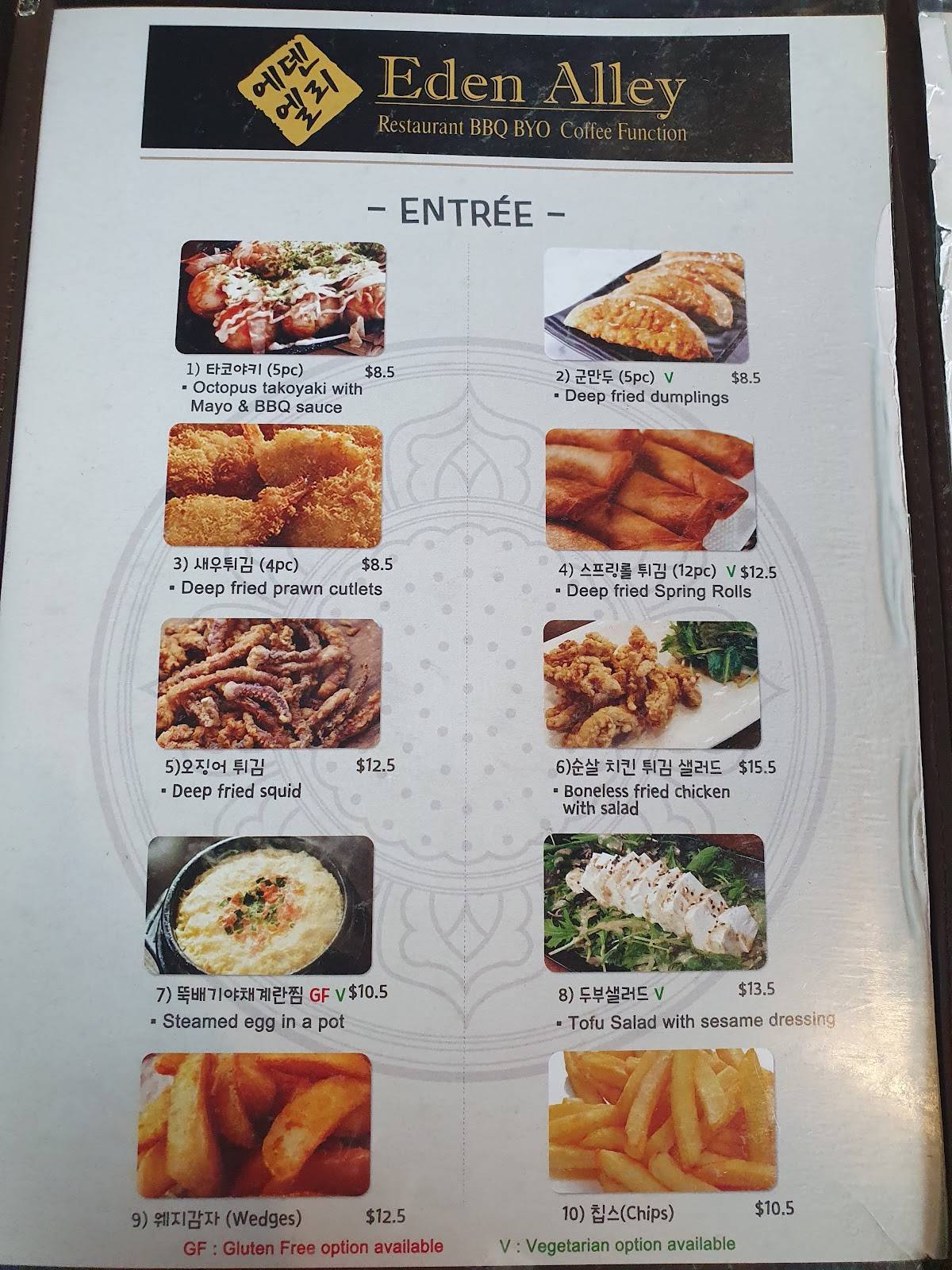 Menu at Eden Alley Korean Restaurant and Café, Christchurch