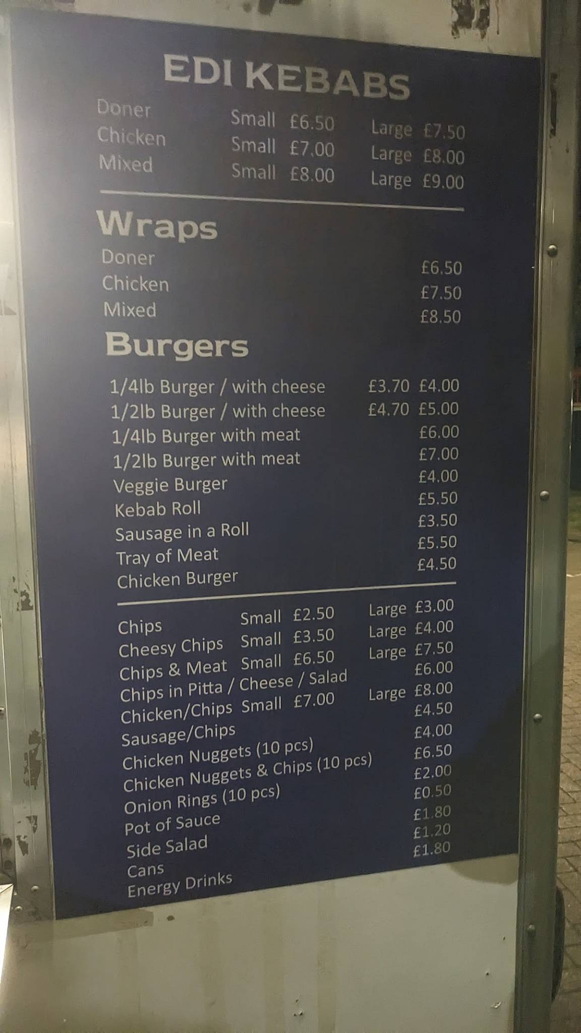 Menu at Edi Kebab restaurant, Milton Keynes